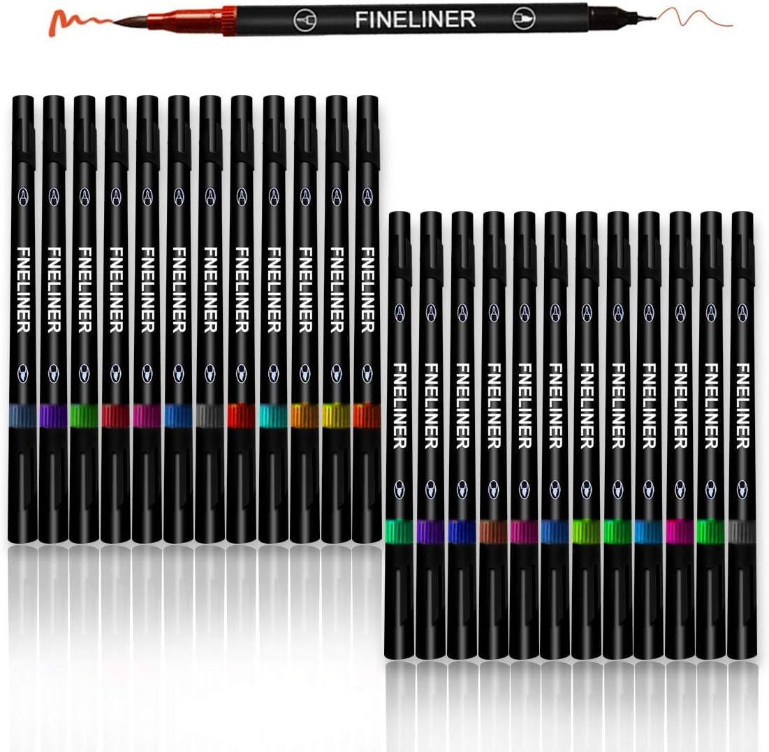 Dual Brush Markers Pens 24 Colors, No Bleed Caligraphy Markers for ...