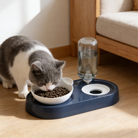 Dual Cat Dog Food and Water Bowl with Automatic Refill, Non-Slip ...