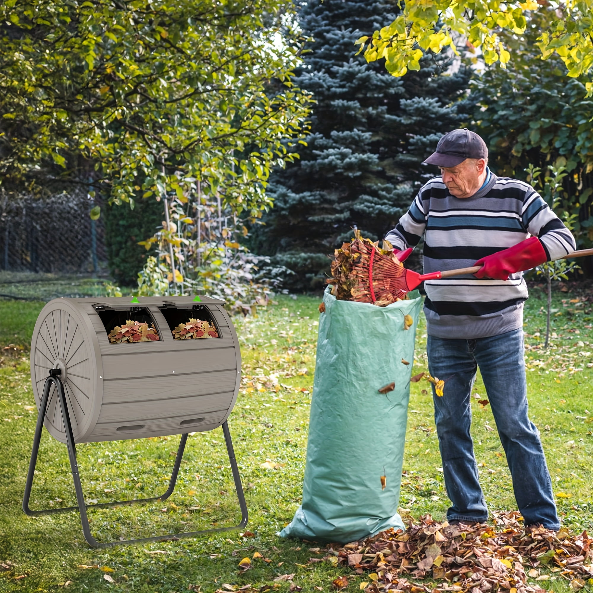 Dual Chamber 43 Gallon Tumbling Composter - Rotating Compost Bin with ...