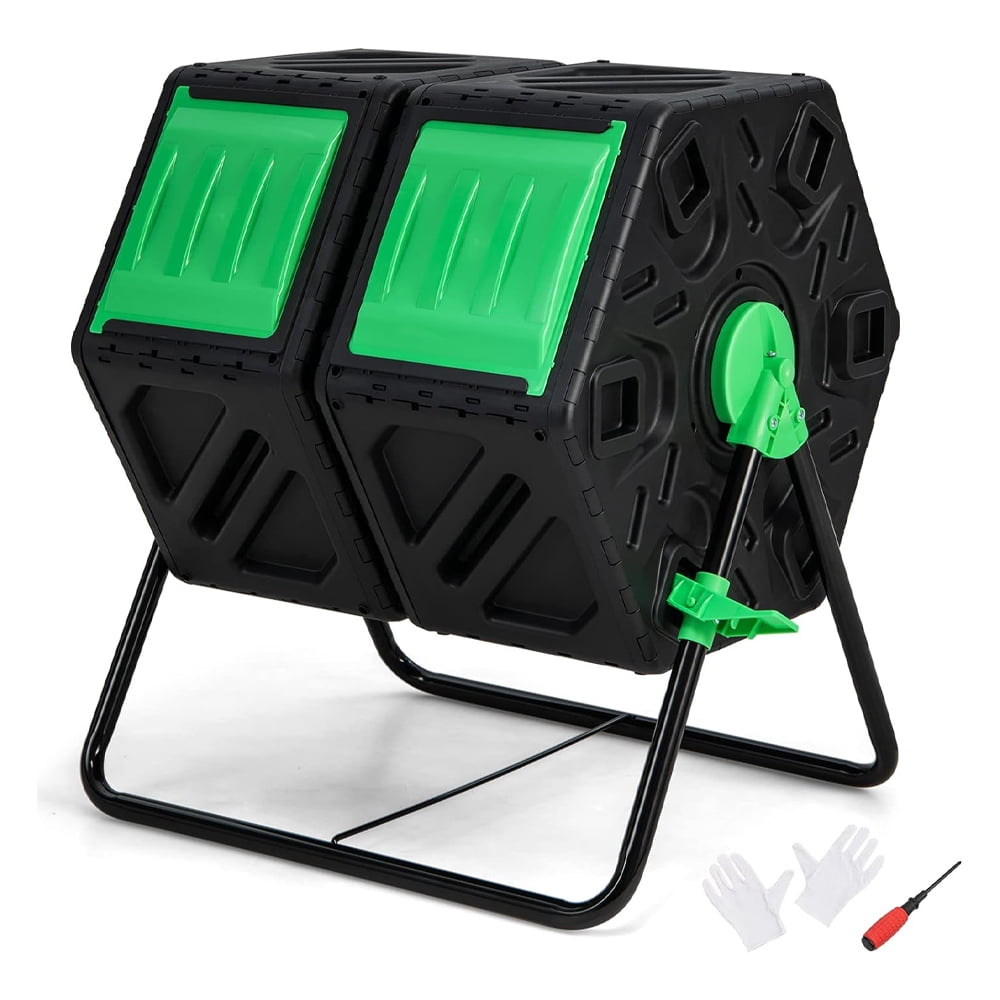 Dual Chamber Compost Bin Tumbler 34.5 Gallon, 2 Rotating Batch ...