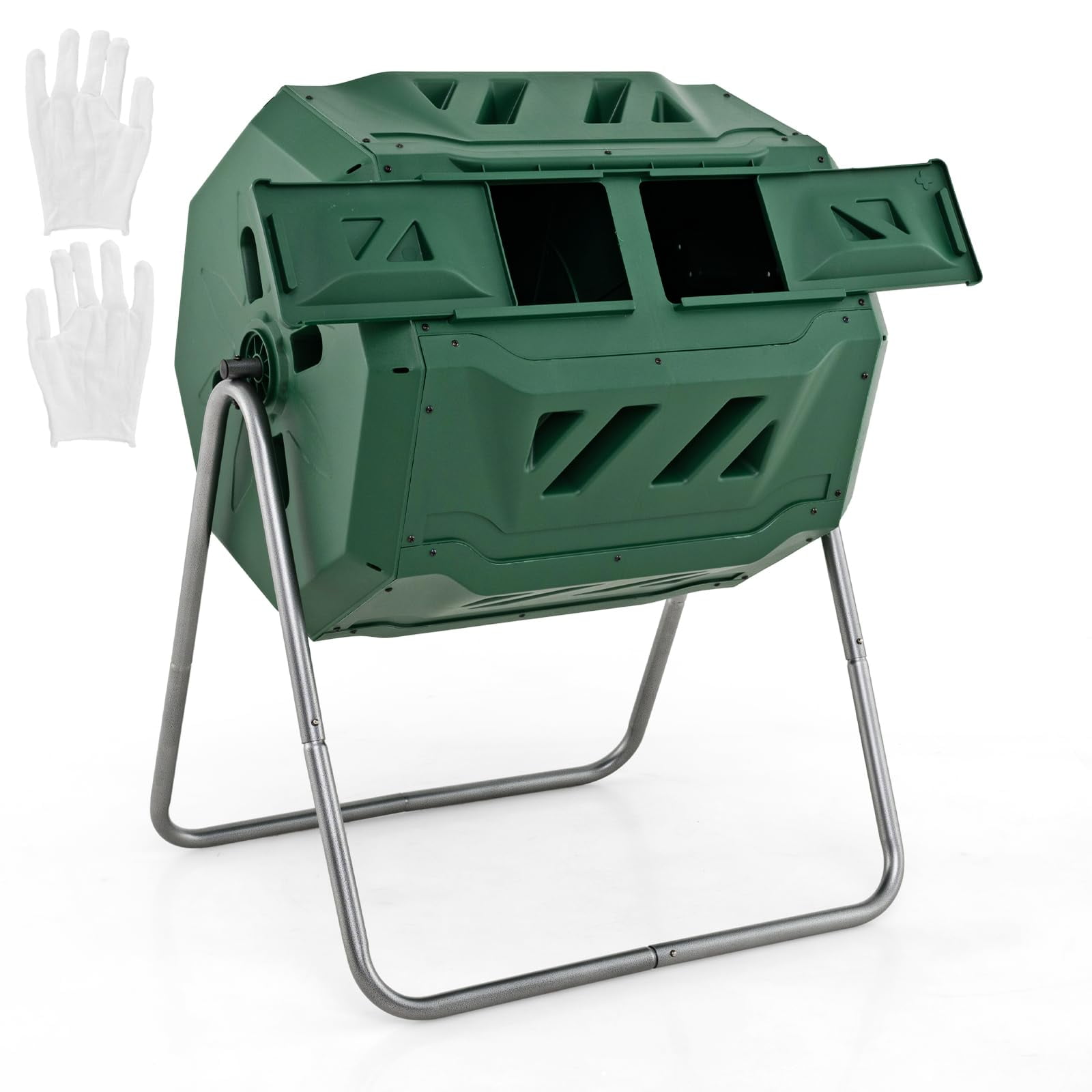 Dual Chamber Compost Tumbler 43 Gallon, Rotating Composter Bin with ...