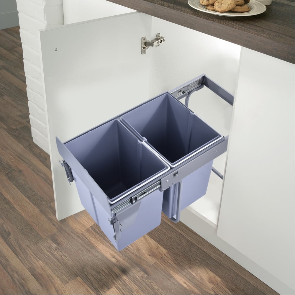 Dual Chamber Hidden Trash Can 40L - Under Sink Pull-Out Waste Bin with ...