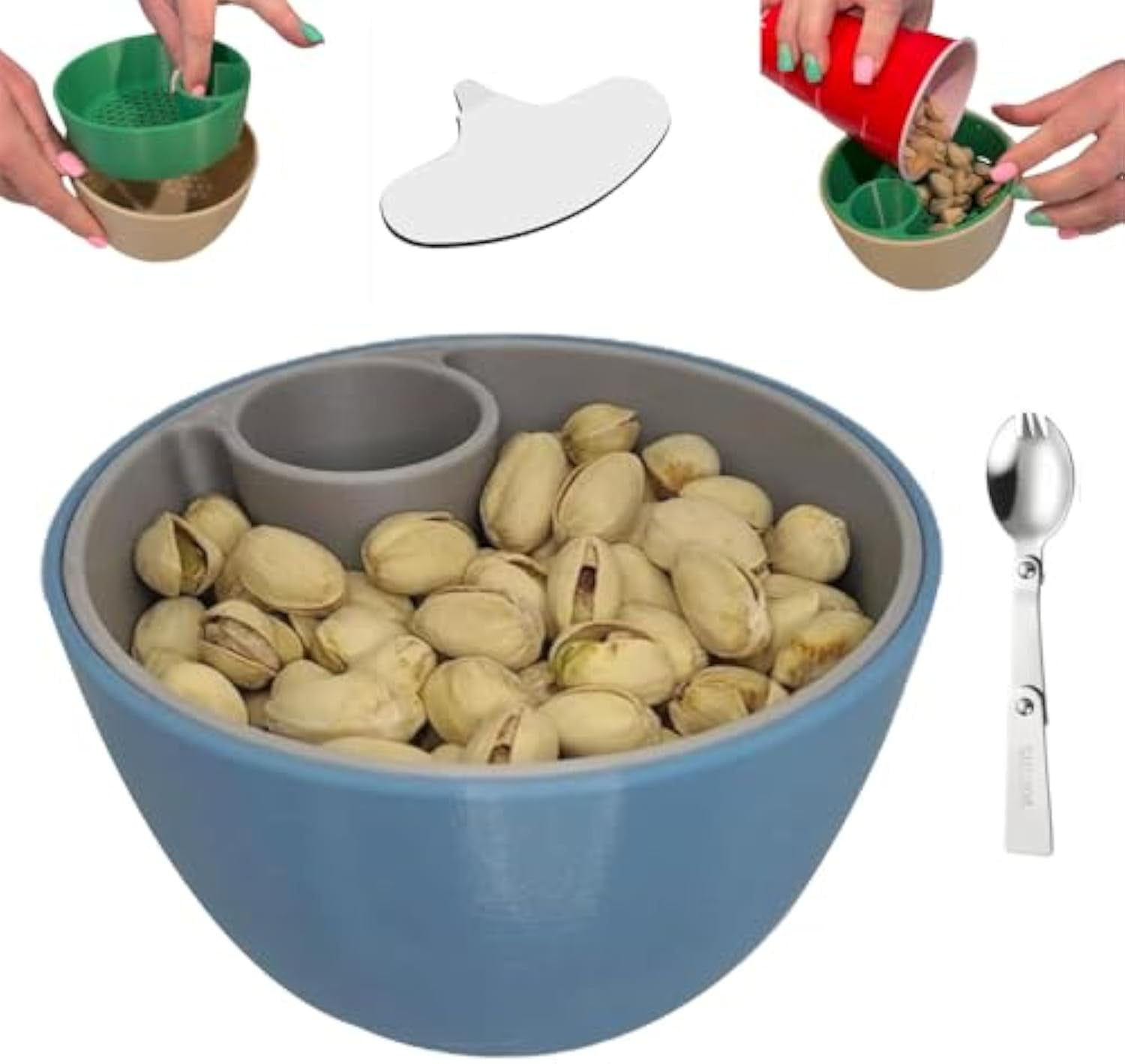 Dual-Chamber Pistachio Bowl Set with Shell Storage Holder, Large Double ...