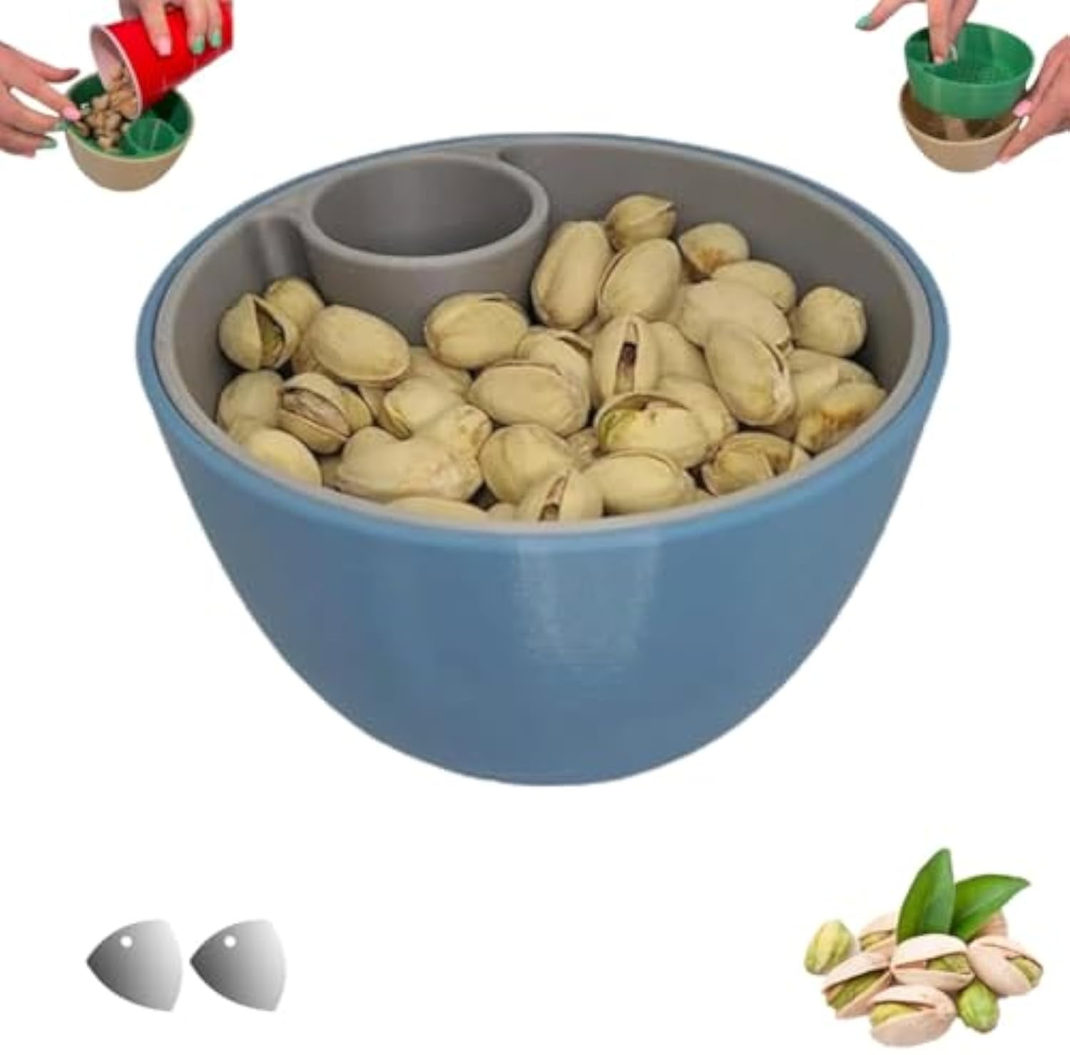 Dual-Chamber Pistachio Bowl Set with Shell Storage Holder, Large Double ...