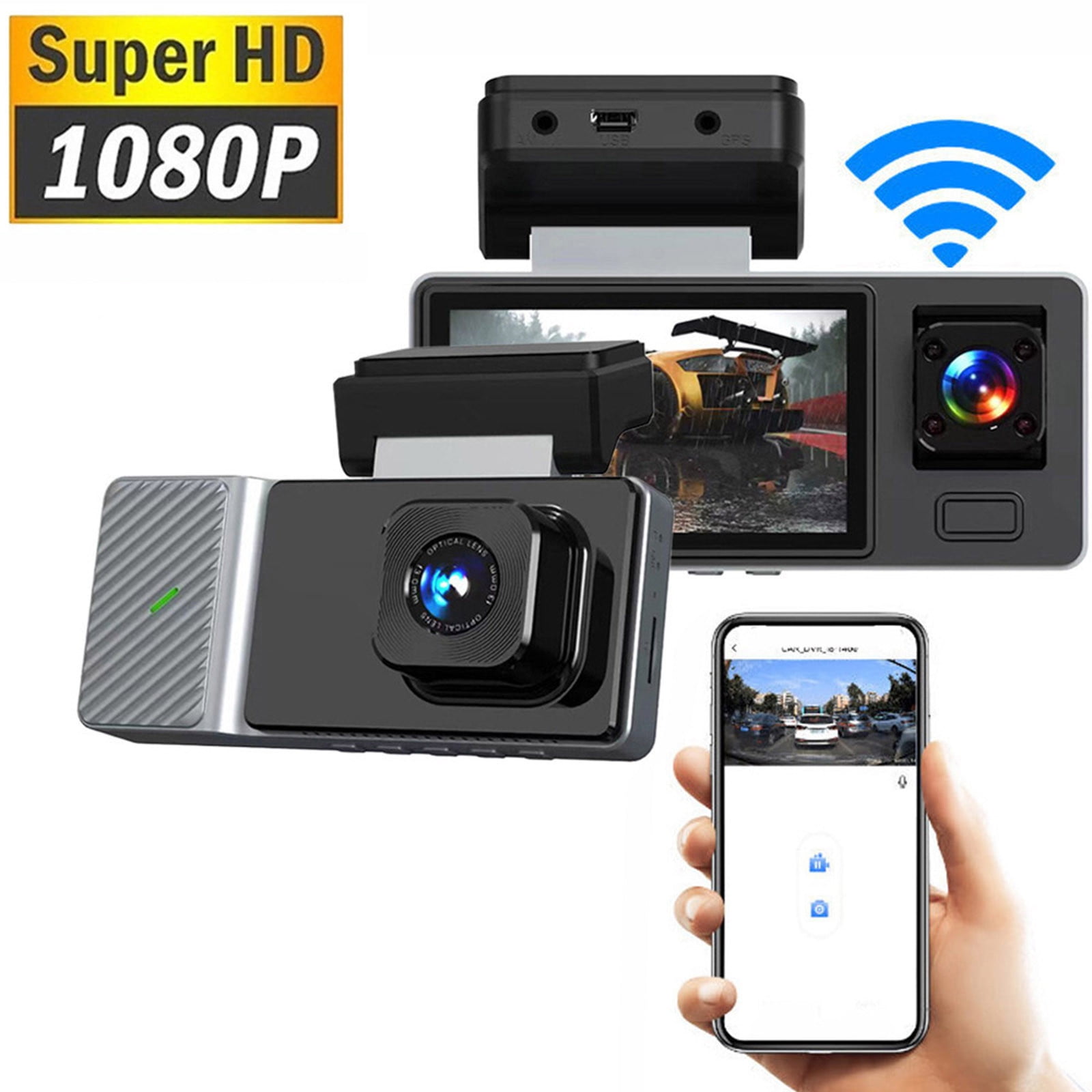Dual Channel Dash Cam - Front and Inside Car Camera with WiFi, 1080P ...