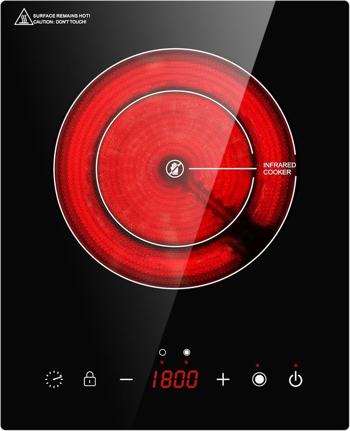 Dual Coils Design Single Burner Electric Cooktop 1800W Infrared Ceramic ...