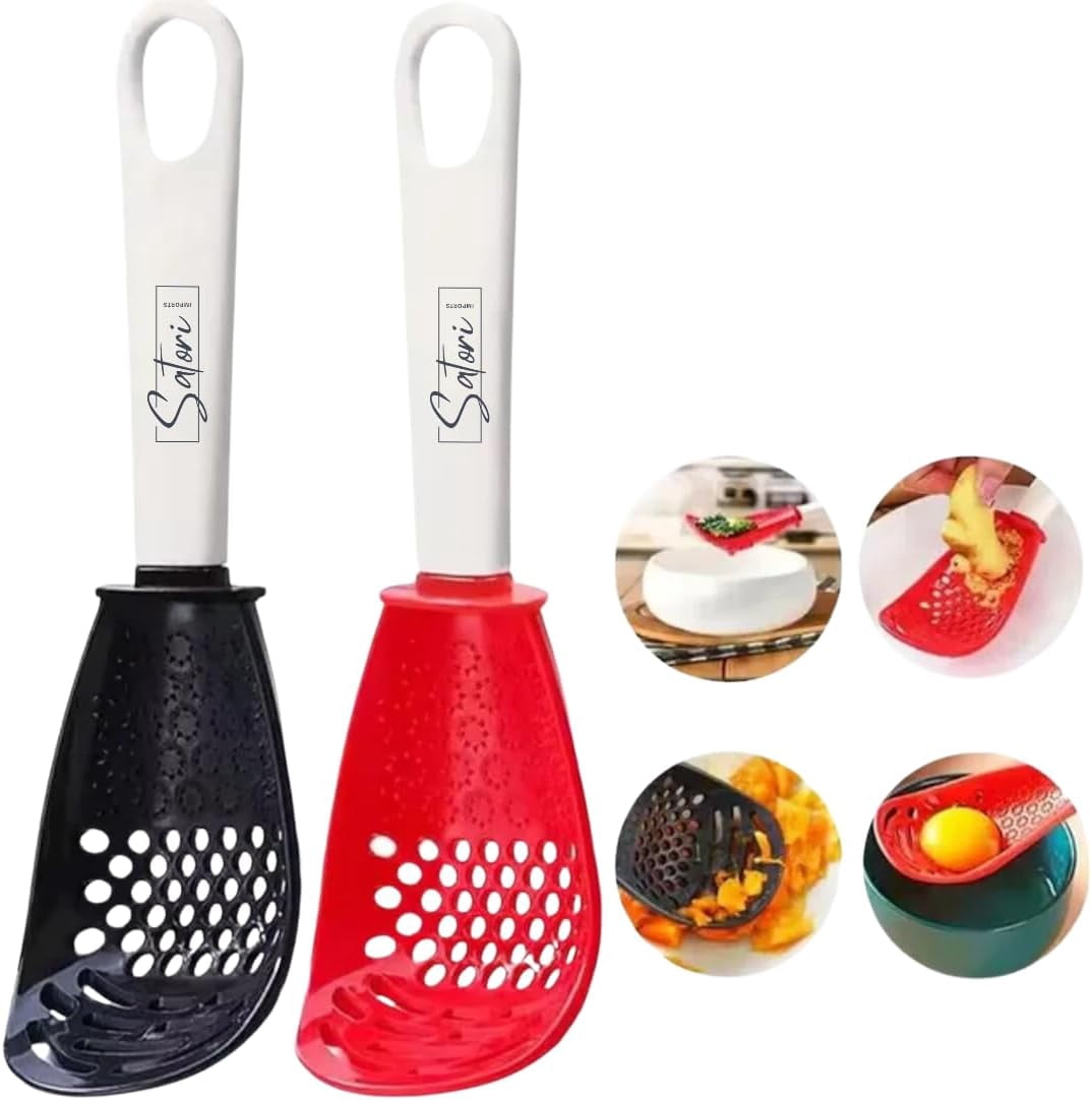 Dual Color 6-in-1 Kitchen Tool, Spoon/Scooper with Perforated Heads for ...