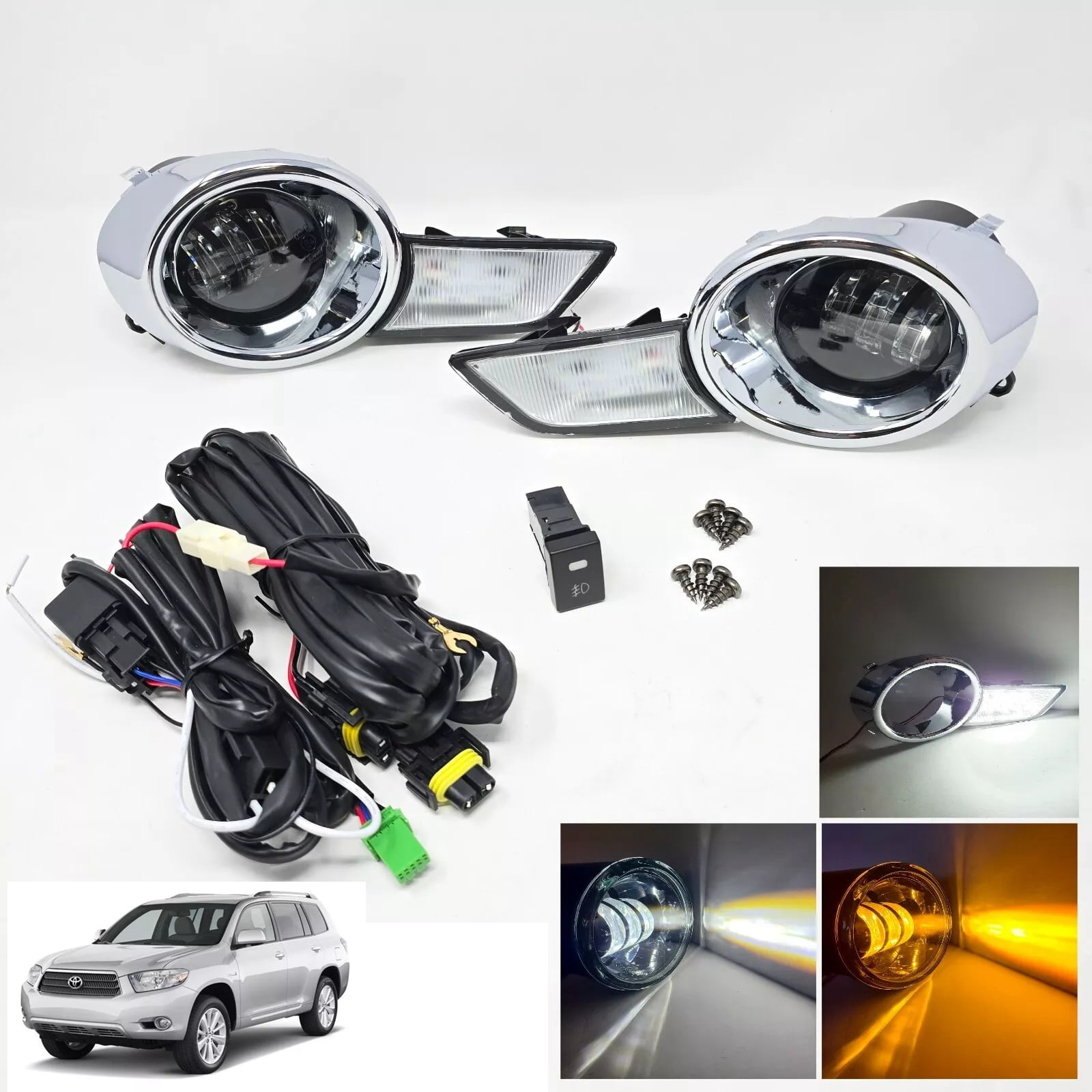 Dual Color LED DRL Fog Lights Kit For Toyota Highlander 2008-2010 with ...