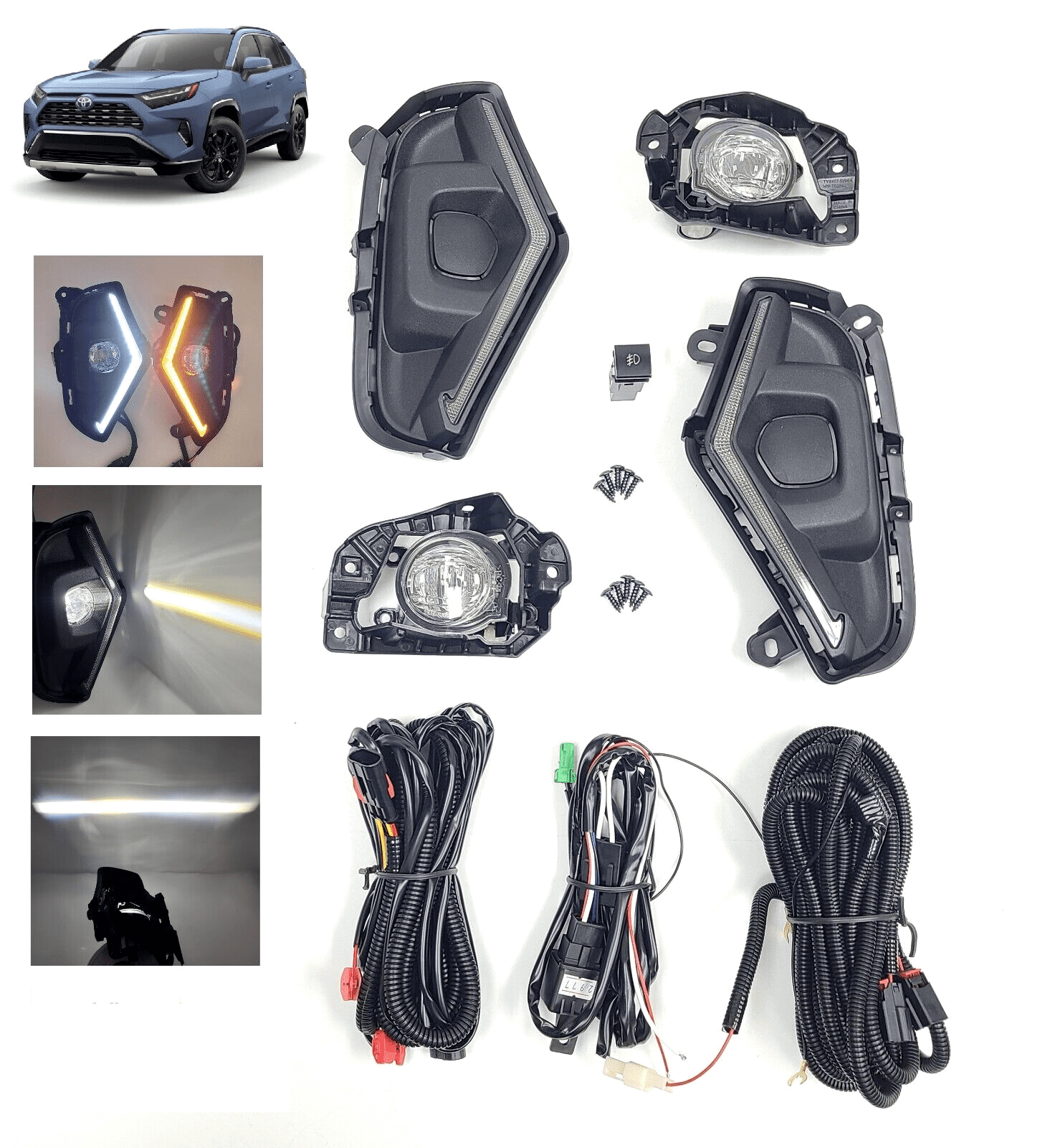 Dual Color LED Fog Driving Lights Kit Wire Switch Bezel For 2019-2024 ...