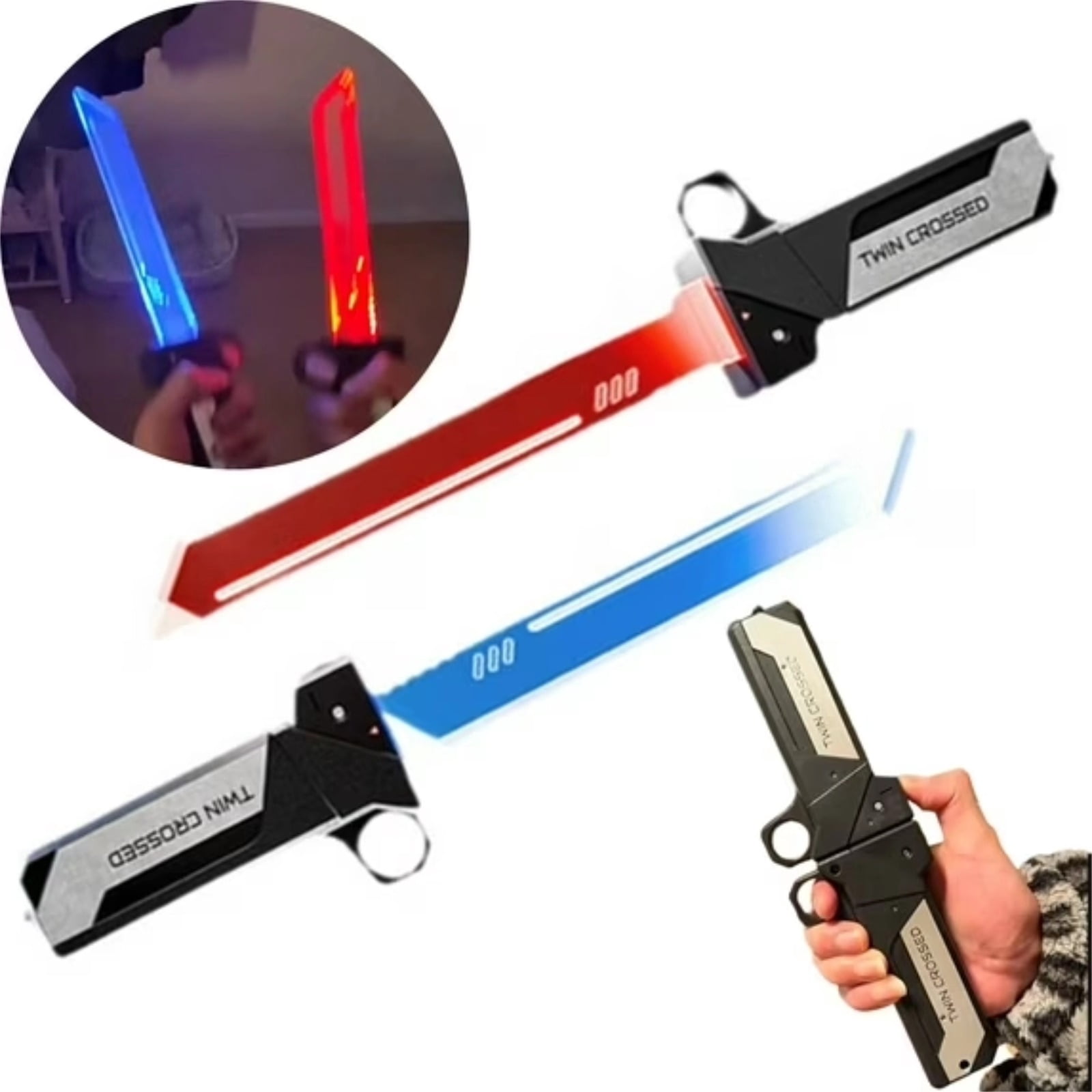 Dual-Color LED Light Sword Set, Retractable Twin Crossed Blades ...