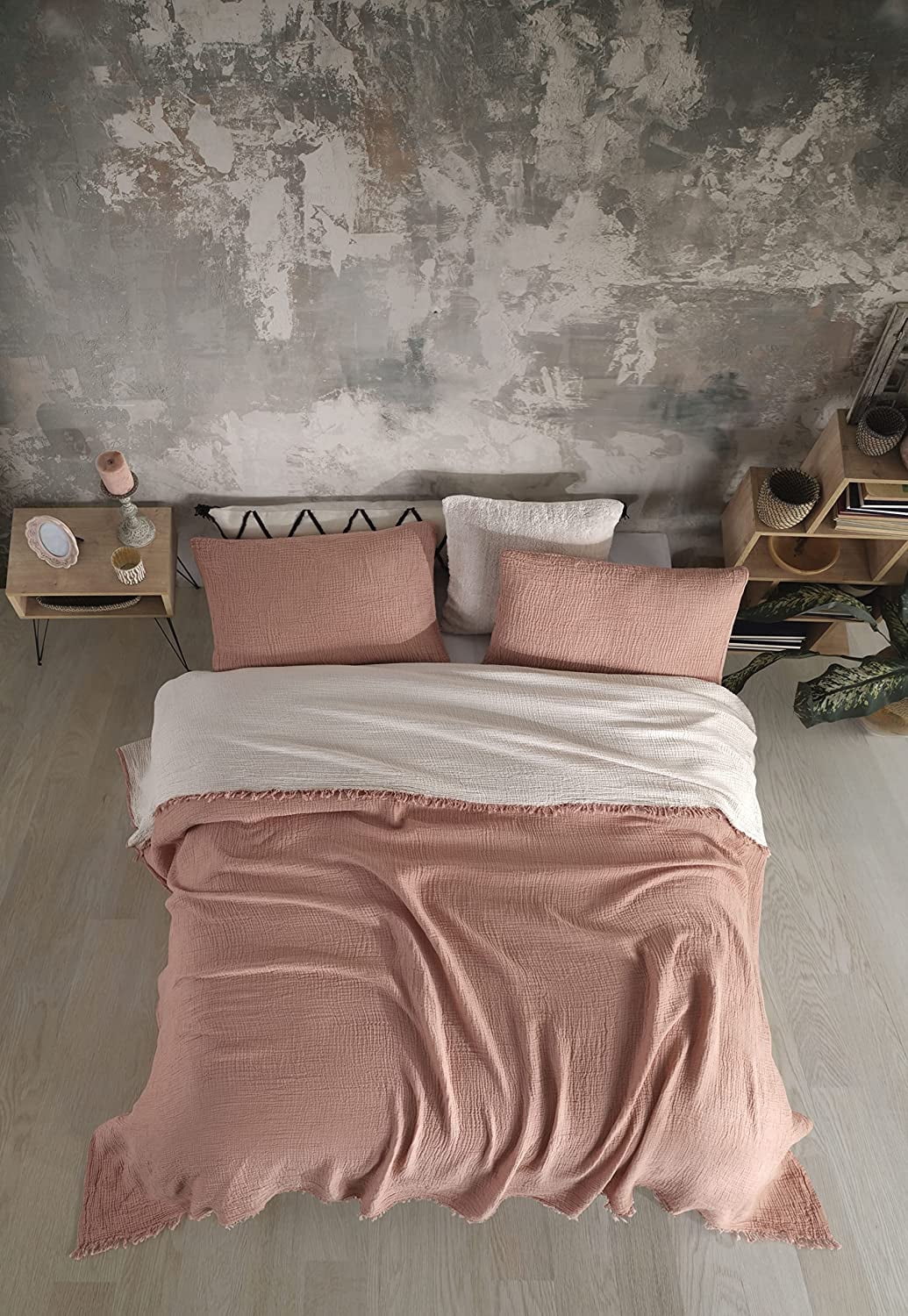 Dual Color Organic Cotton, 4 Layer Gauze Lightweight Queen Size Throw ...