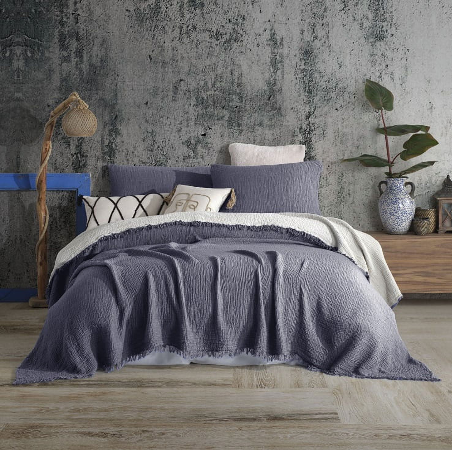 Dual Color Organic Cotton, 4 Layer Gauze Lightweight Queen Size Throw ...