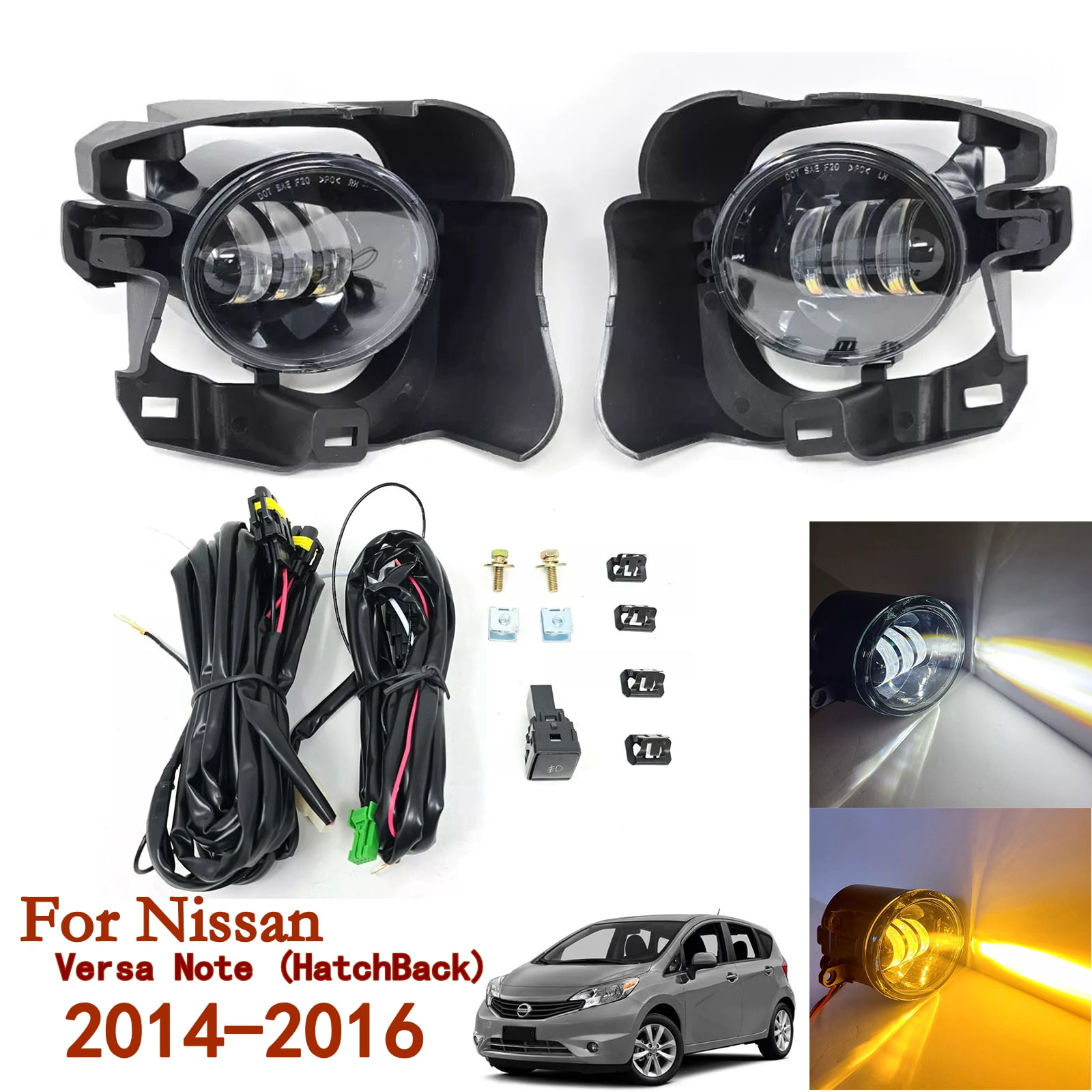 Dual Color White Amber LED Fog Lights Kit For Nissan Versa Note ...