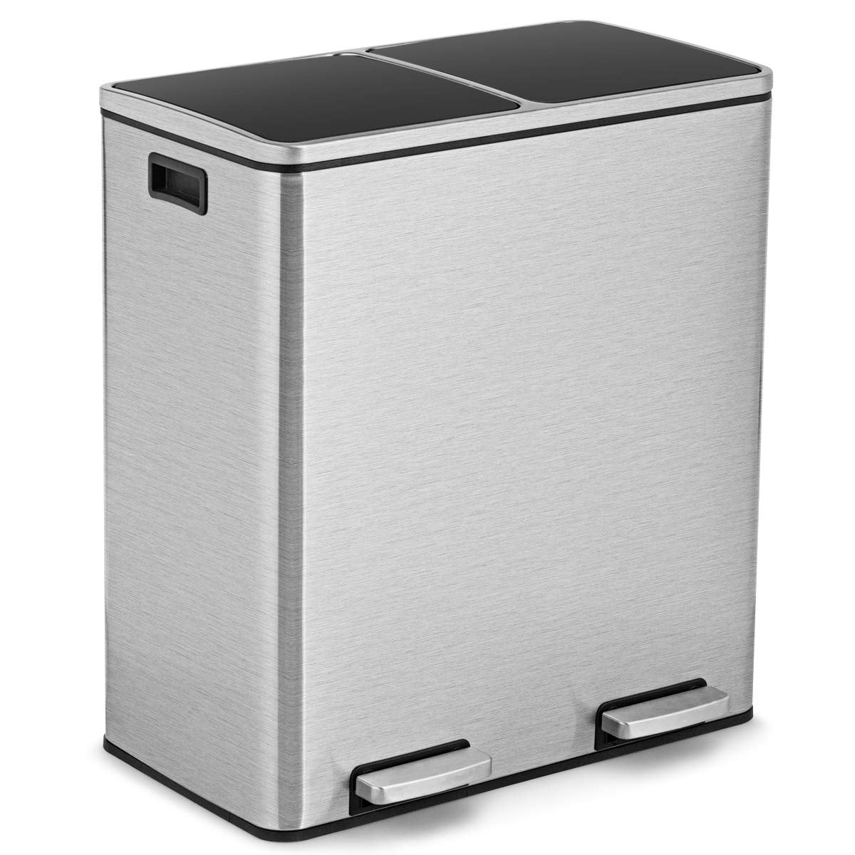 Dual Compartment 60 Liter Trash Can Stainless Steel Rectangular Step ...