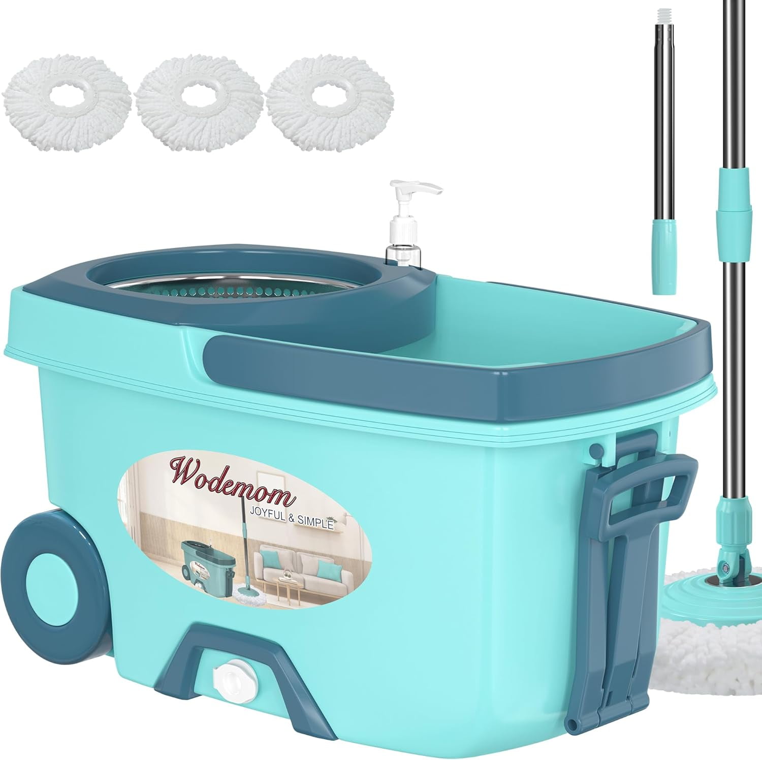 Dual Compartment Spin Mop and Bucket, Mop and Bucket with Wringer Set ...