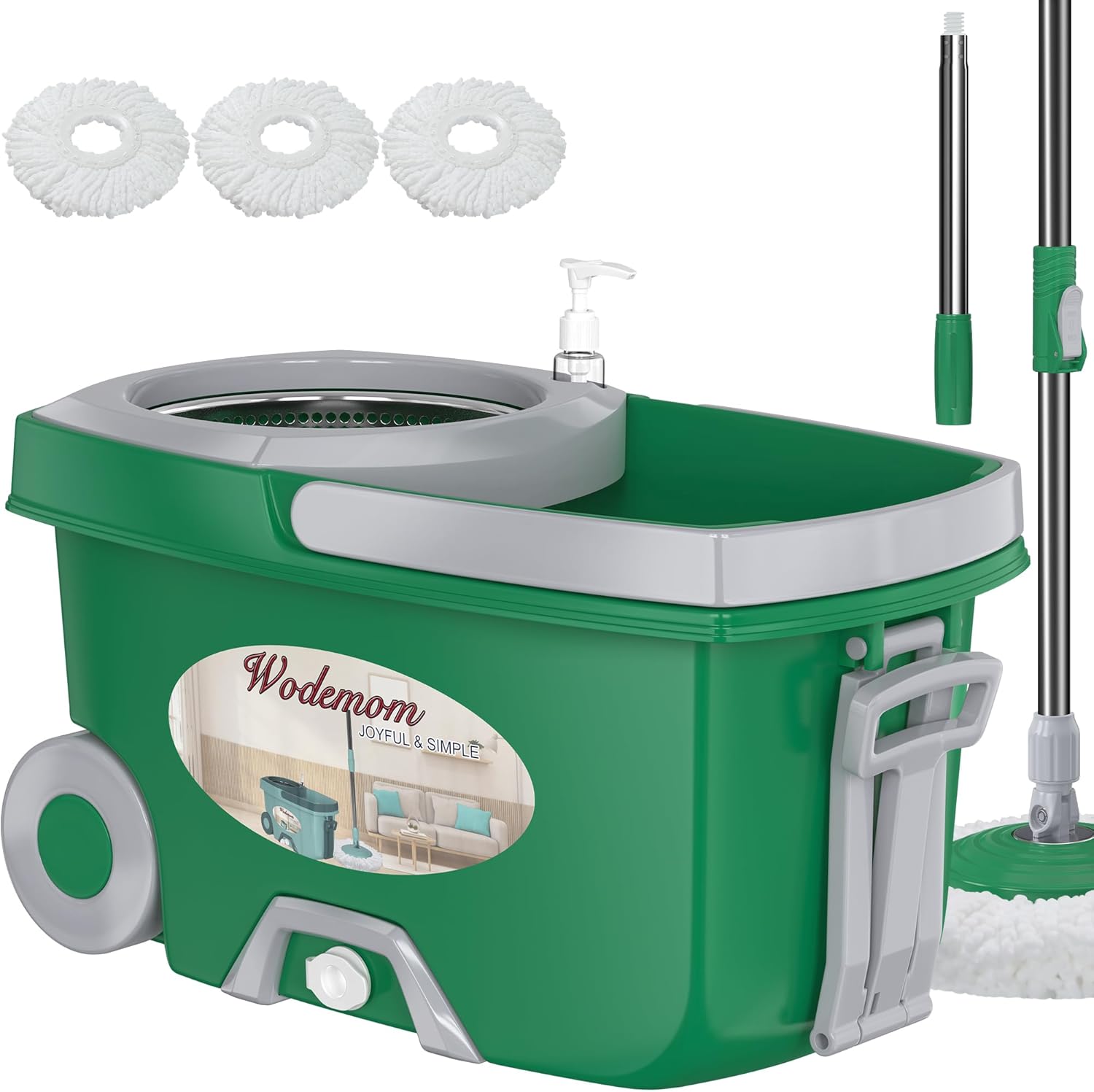Dual Compartment Spin Mop and Bucket, Mop and Bucket with Wringer Set ...