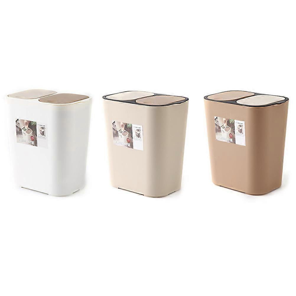 Dual Compartment Trash Can Button-Activated Lid Eco-Friendly Room Beige ...