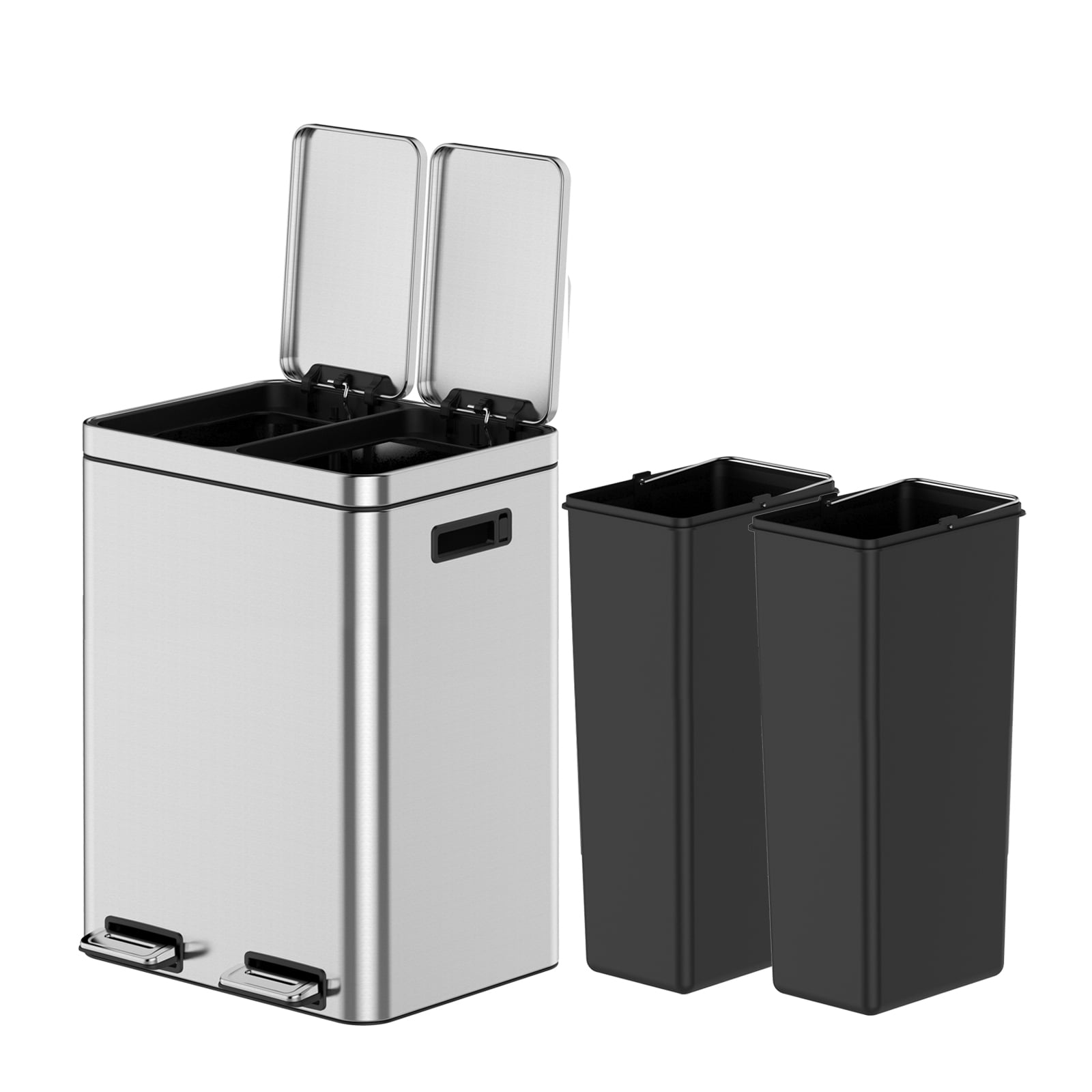Dual Compartment Trash Can, Stainless Steel Kitchen Step Trash Can with ...