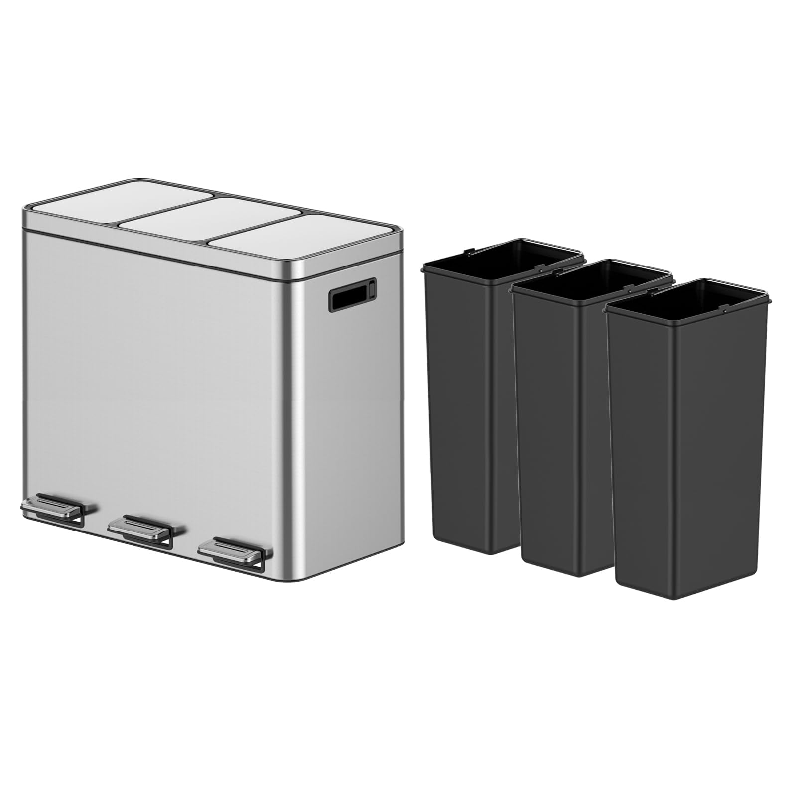 Dual Compartment Trash Can, Stainless Steel Kitchen Step Trash Can with ...
