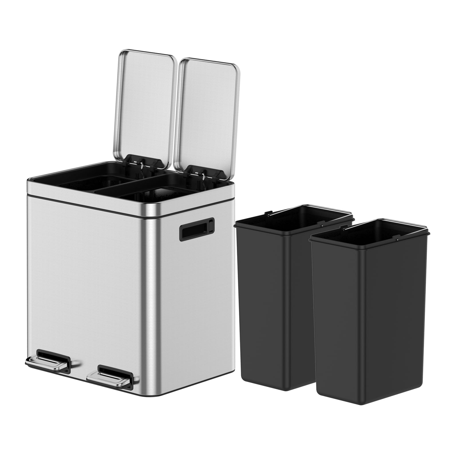 Dual Compartment Trash Can, Stainless Steel Kitchen Step Trash Can with ...