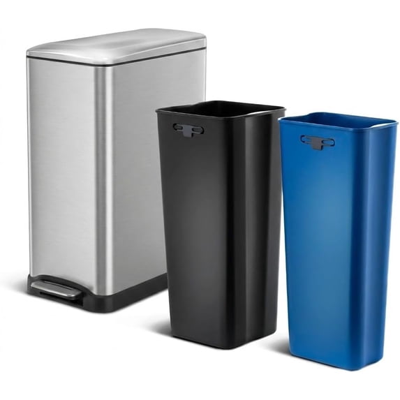 Dual Compartment Trash & Recycling Can for Kitchen, 13 GALLON ...