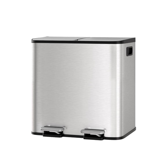Dual Compartment Trash & Recycling Can for Kitchen, 15 L, Stainless ...