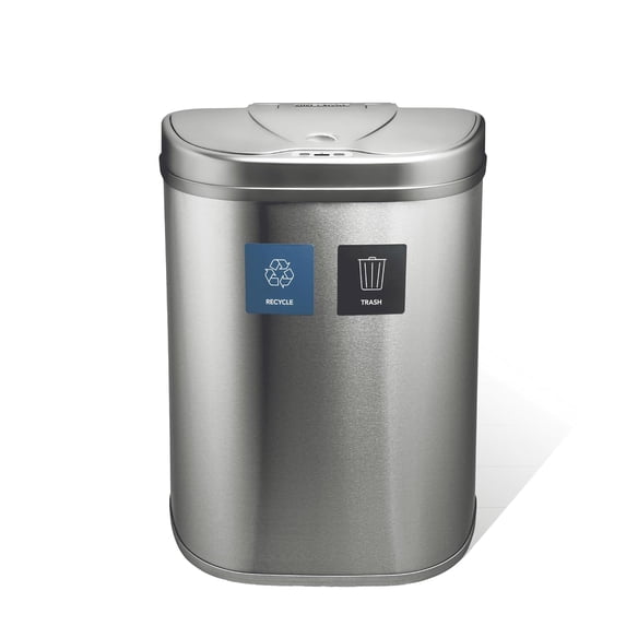 Dual Compartment Trash & Recycling Can for Kitchen, 5 GALLON, Stainless ...