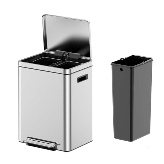 Dual Compartment Trash & Recycling Can for Kitchen, 6 GALLON, Stainless ...
