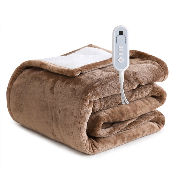 Dual Control Extra Large Thick Flannel Heated Blanket | 8 Temp Levels ...