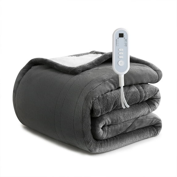 Dual Control Extra Large Thick Flannel Heated Blanket | 8 Temp Levels ...