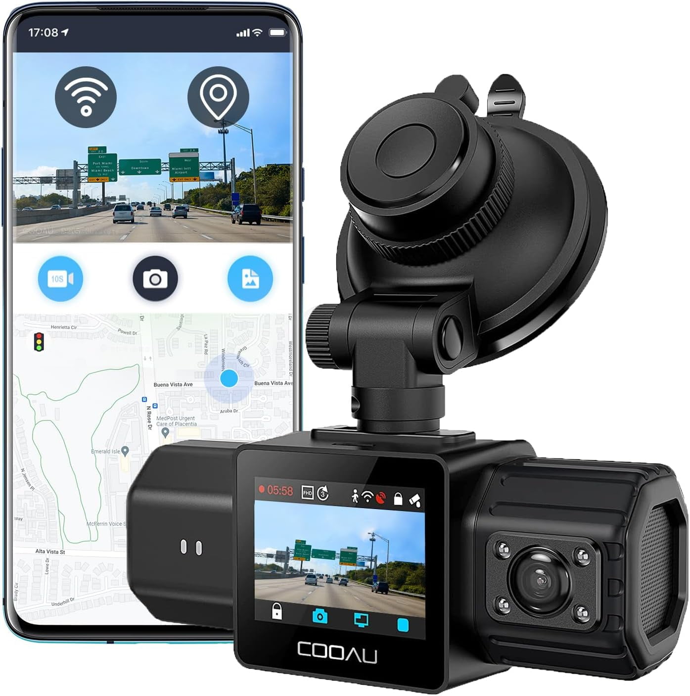 Dual Dash Cam 2.5K+1080P, Dash Cam Front and Inside, Built-in GPS and ...