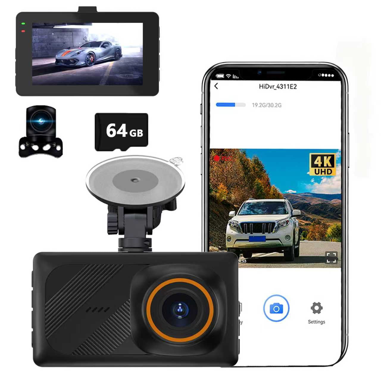 Dual Dash Cam 4K Front and 2K Rear Camera, Built-in WiFi Smart Car ...