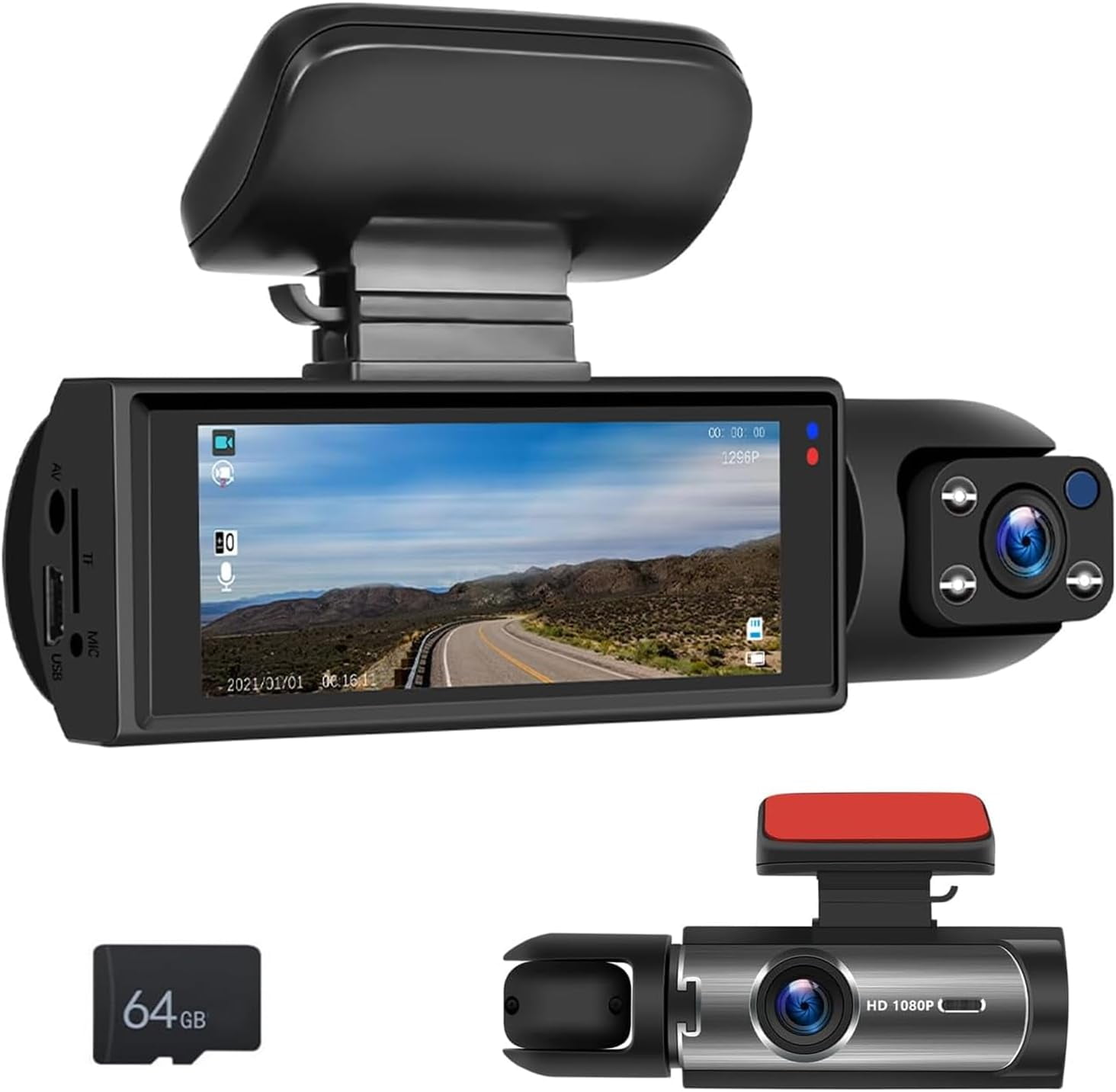 Dual Dash Cam for Front and Inside 3.16 inch IPS Screen 1080P DVR Dash ...