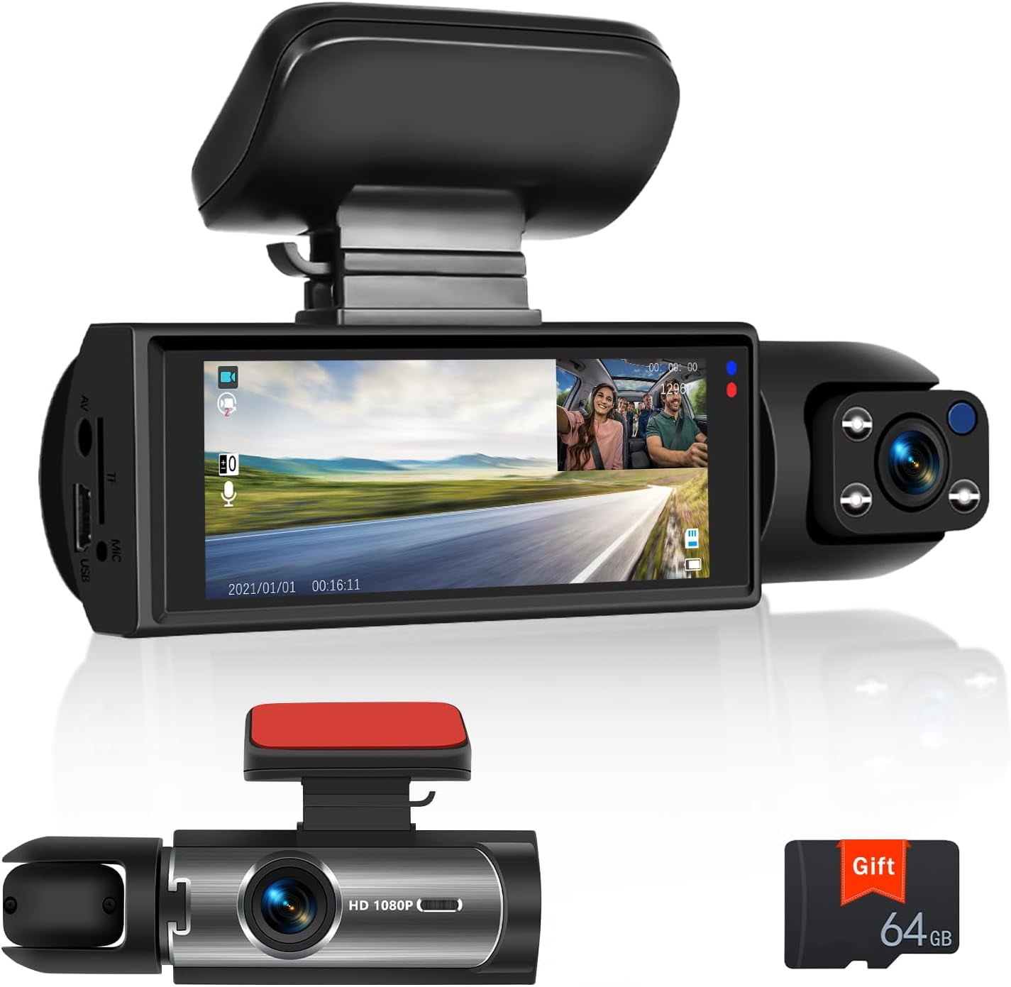 Dual Dash Cam for Front and Inside with 64GB Card, 3.16 inch IPS Screen ...