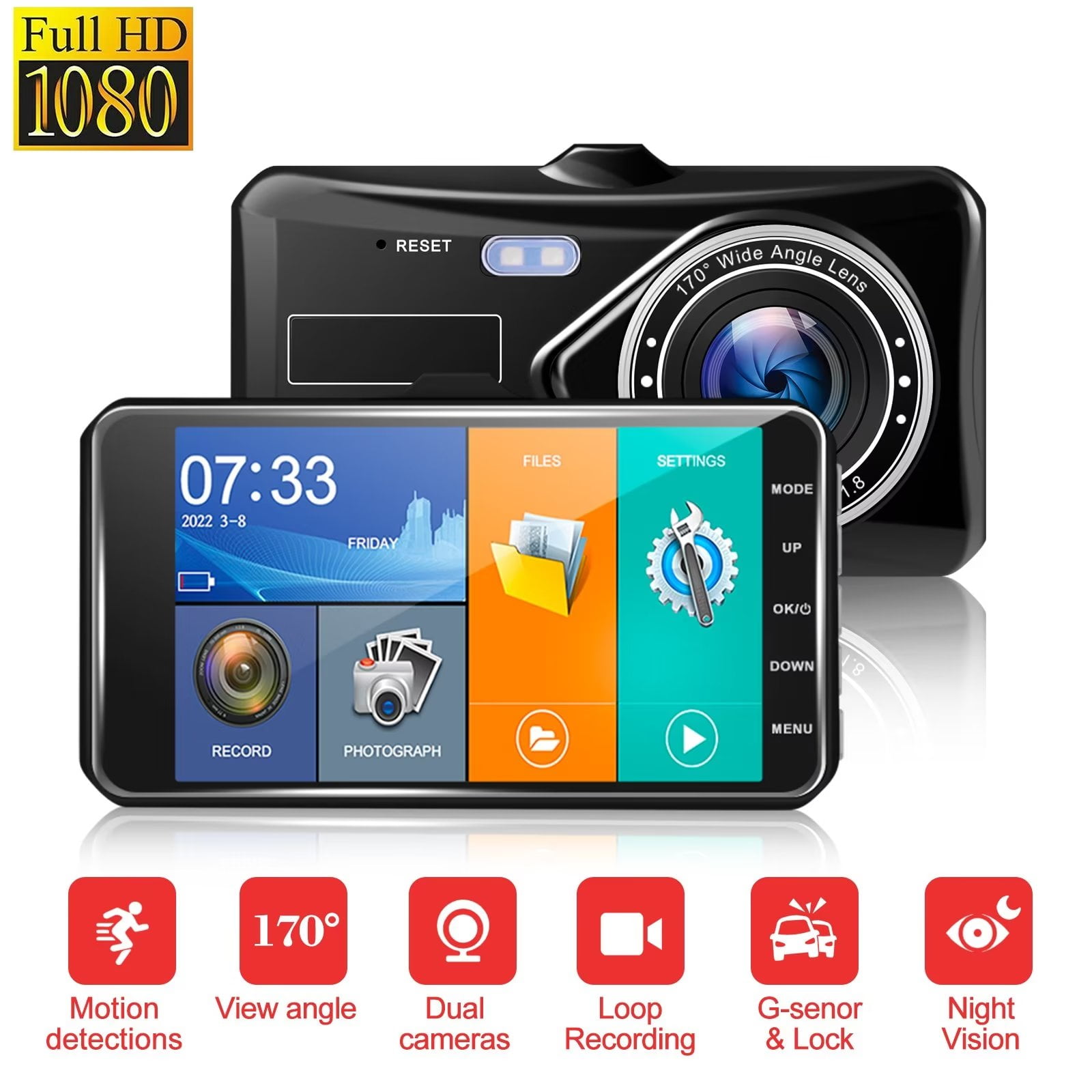 Dual Dash Cams A6T Front and Rear Dash Camera for Cars SUV Driving ...