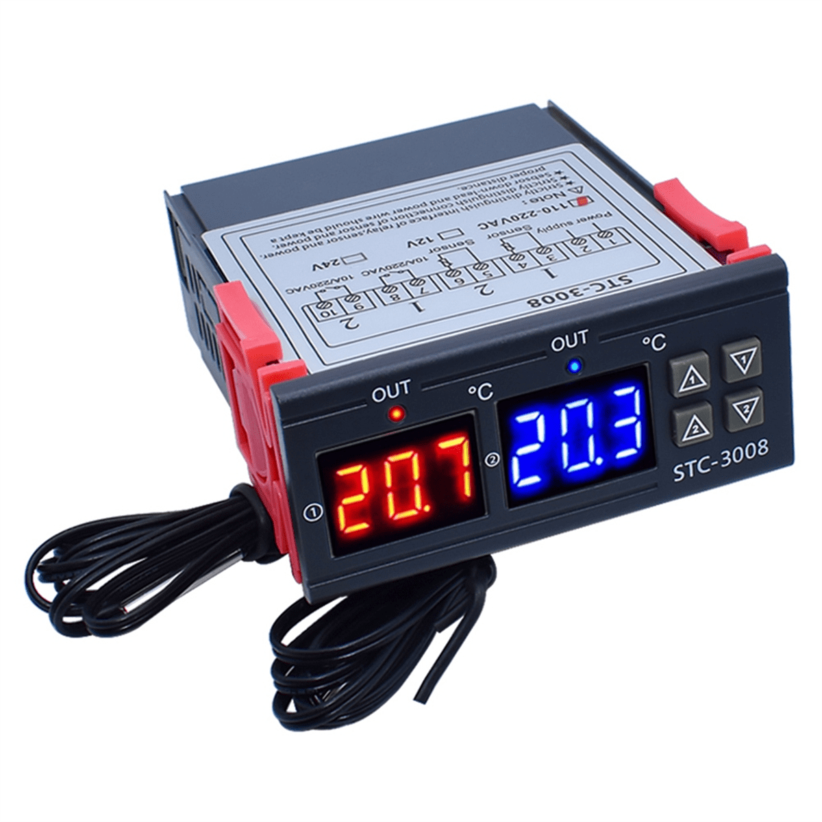Dual Digital STC-3008 Temperature Controller Two Relay Output Thermostat Heater with Probe ...