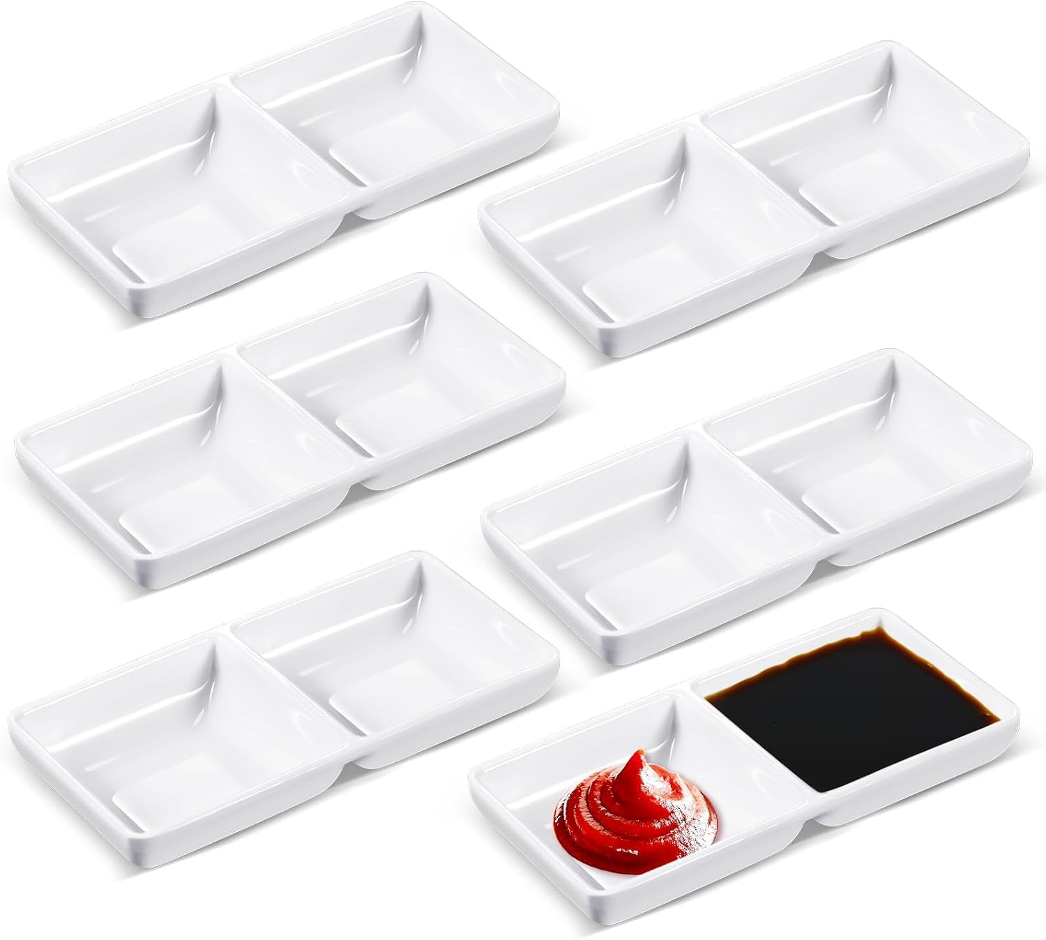 Dual Dipping Sauce Bowls Soy Sauce Dish Bowls Two Compartments Party ...