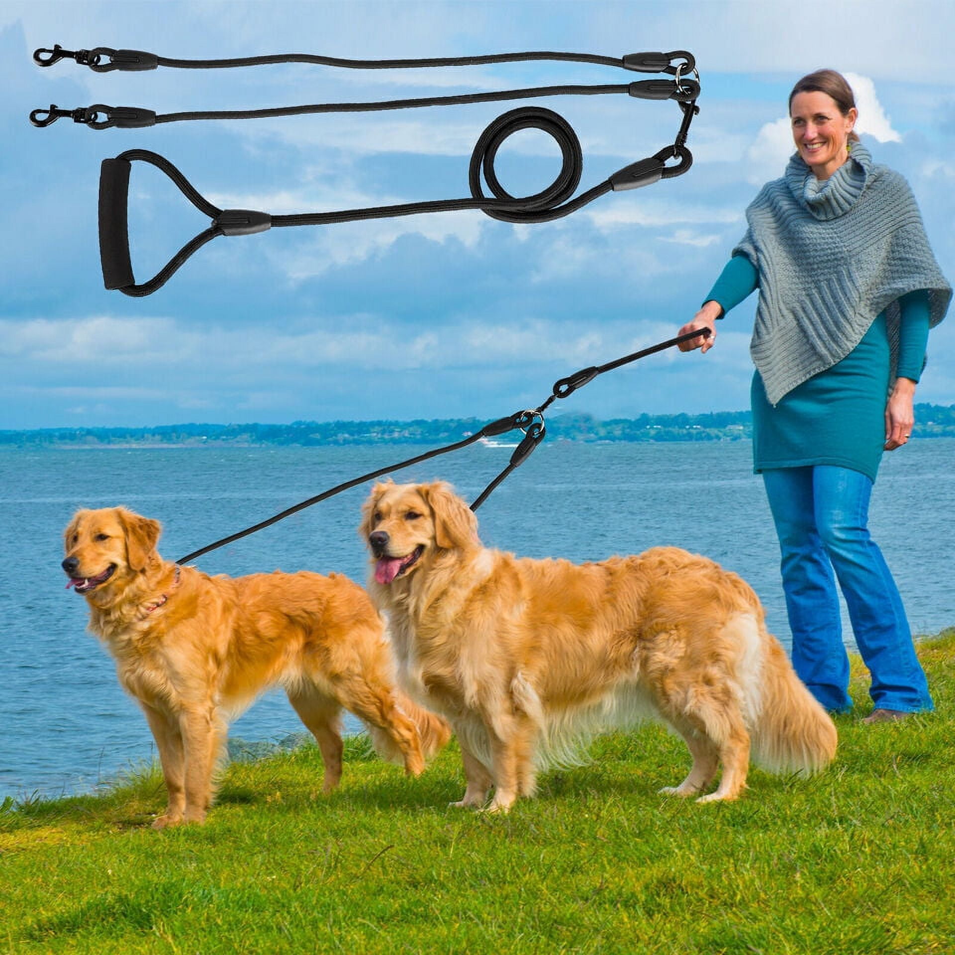Dual Dog Leash No Tangle Coupler Nylon for Two Large Small Dogs Double ...
