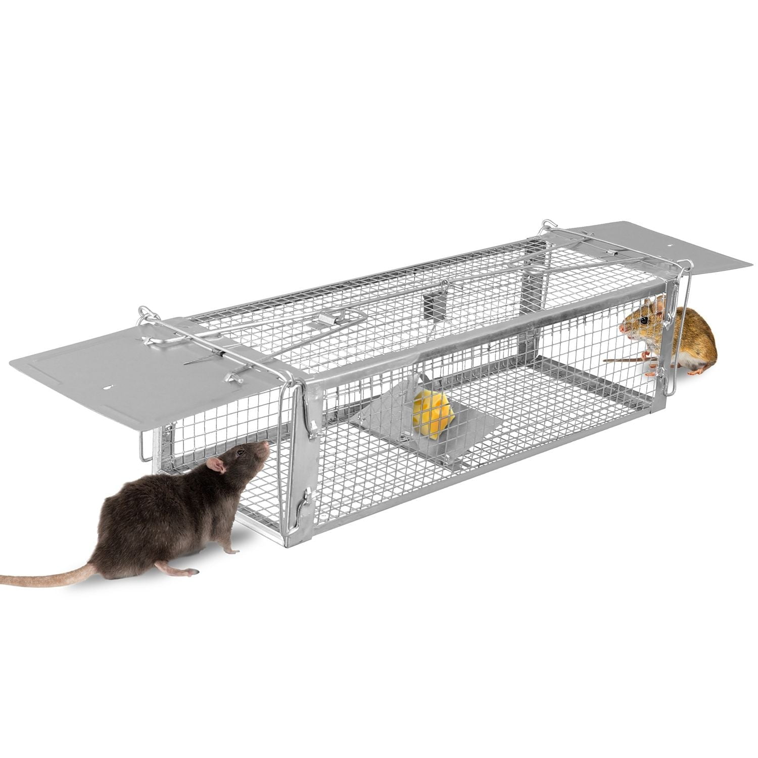Dual Door Rat Trap Cage Humane Live Rodent Dense Mesh Trap Cage Zinc ...