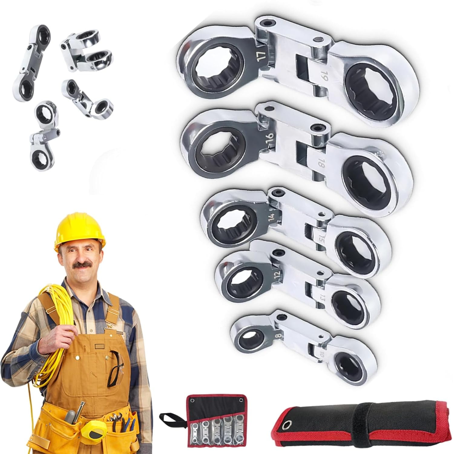 Dual-Drive Nano Flex-Head Pocket Ratchet, 5 Pack Mini Stubby Wrenches ...
