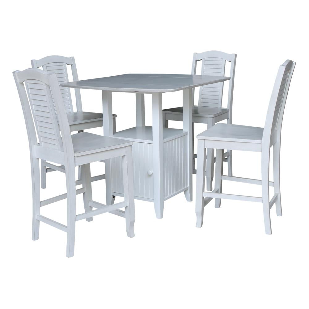 Dual Drop Leaf White Wood Bistro Table with Storage and 4 Counter ...