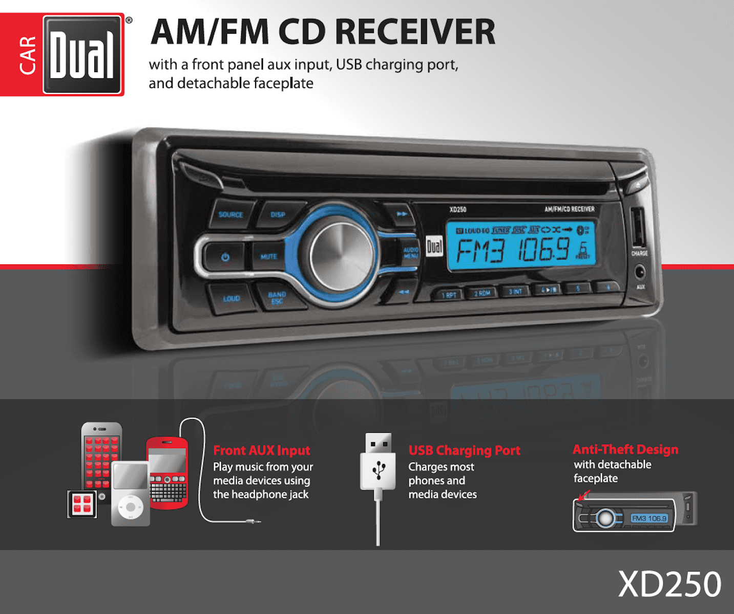 Dual Electronics XD250 Detachable LCD Single DIN Car Stereo, New ...