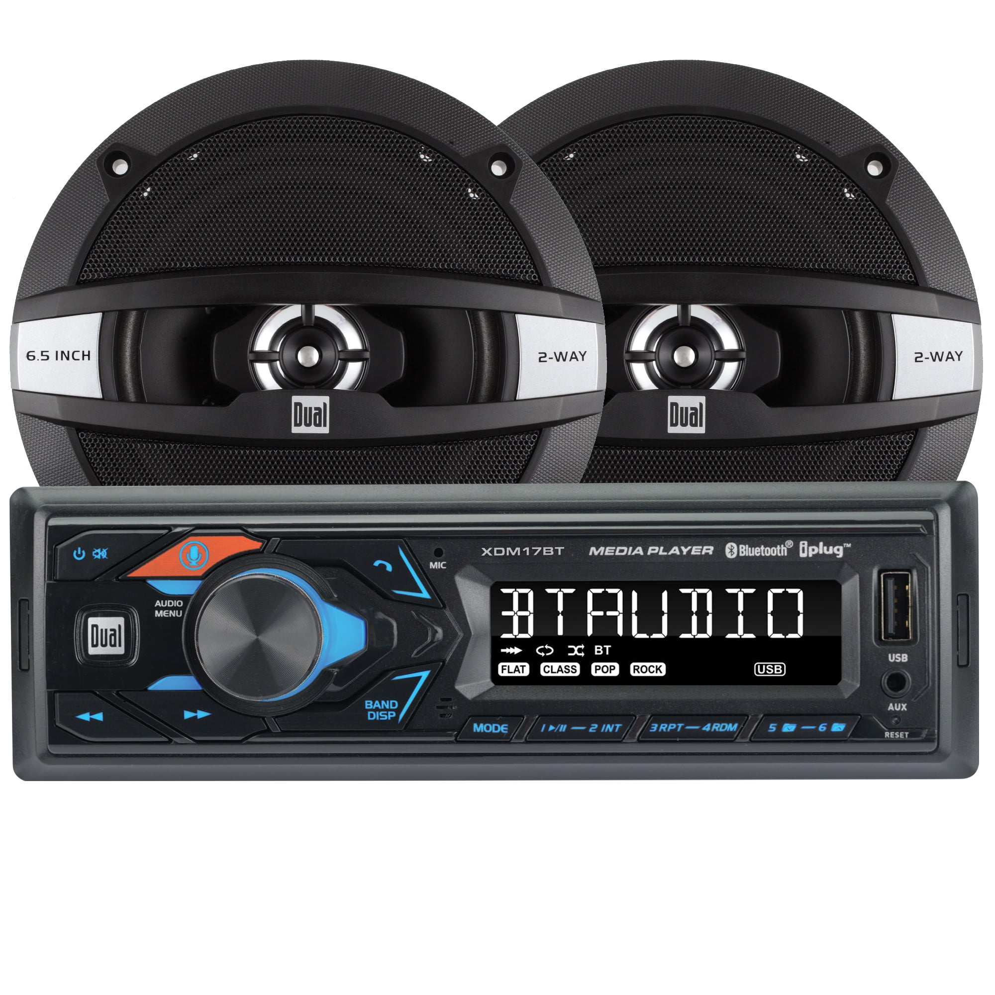 Dual Electronics XDM17SPK Car Stereo Receiver & Two Car Speakers, New ...