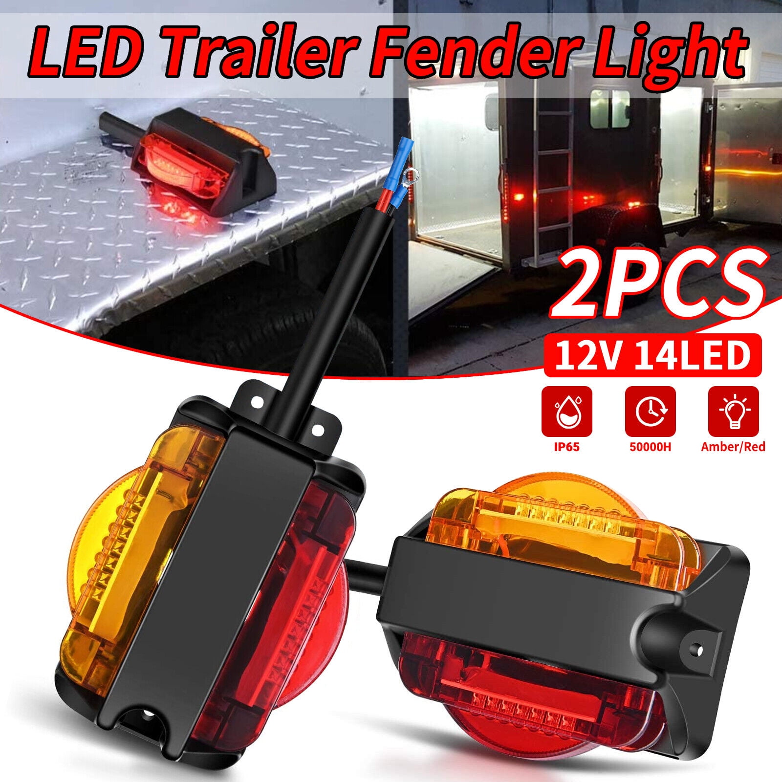 Dual Face Red Amber Trailer Fender Side Marker Light Turn Signal Lamps ...