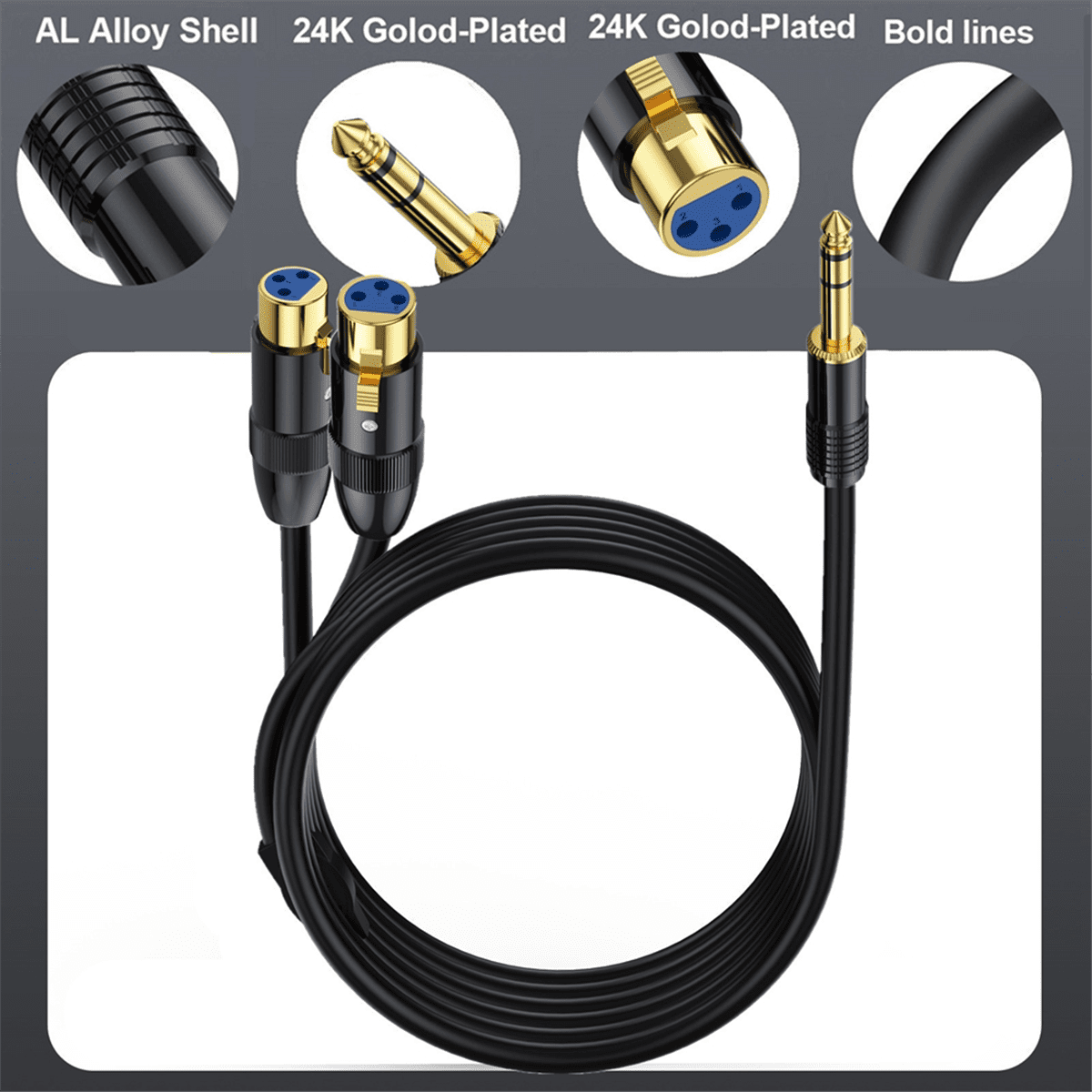 Dual Female XLR to 1/4 Inch TRS Stereo Male Plug Y-Splitter Cable 2-XLR ...