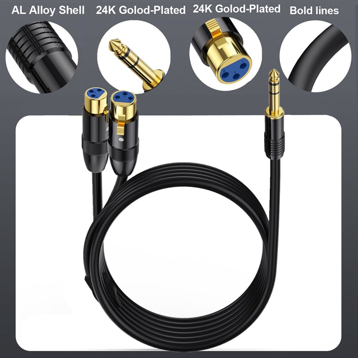 Dual Female XLR to 1/4 Inch TRS Stereo Male Plug Y-Splitter Cable 2-XLR ...