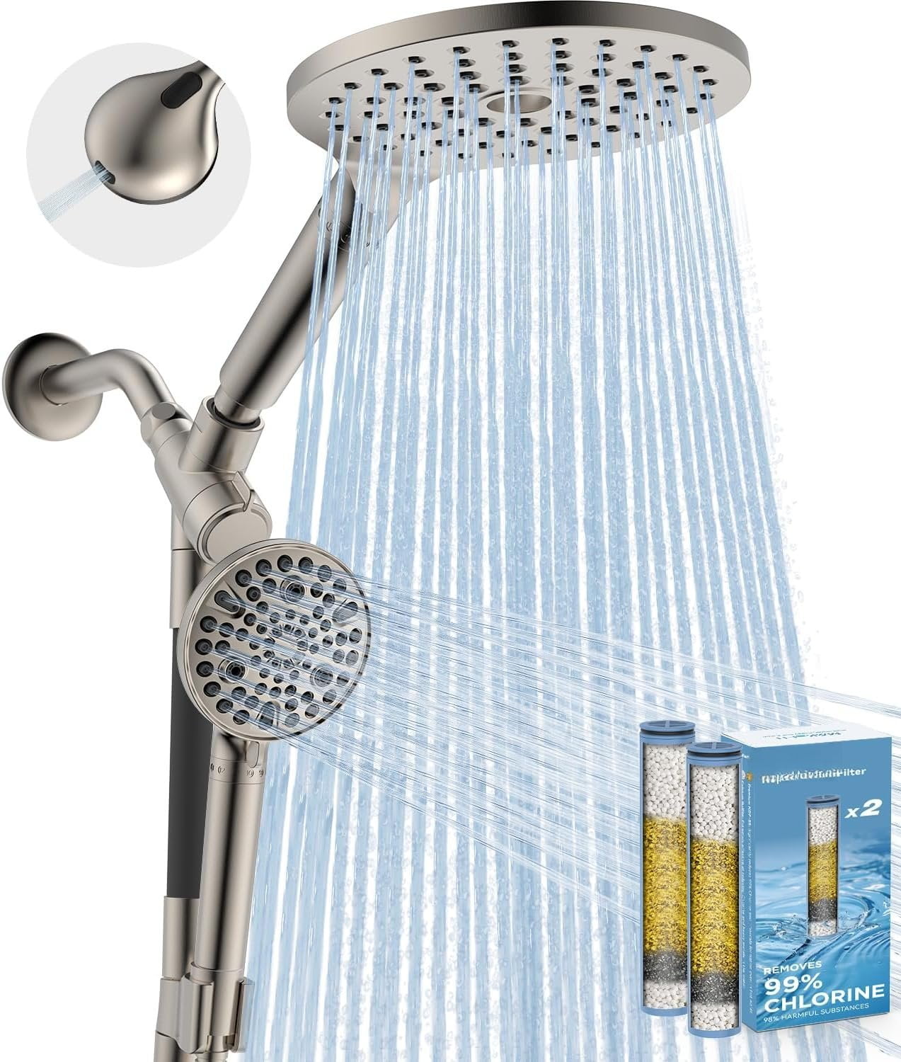 Dual Filtered Rain Shower Combo, High Handheld Shower with Adjustable ...