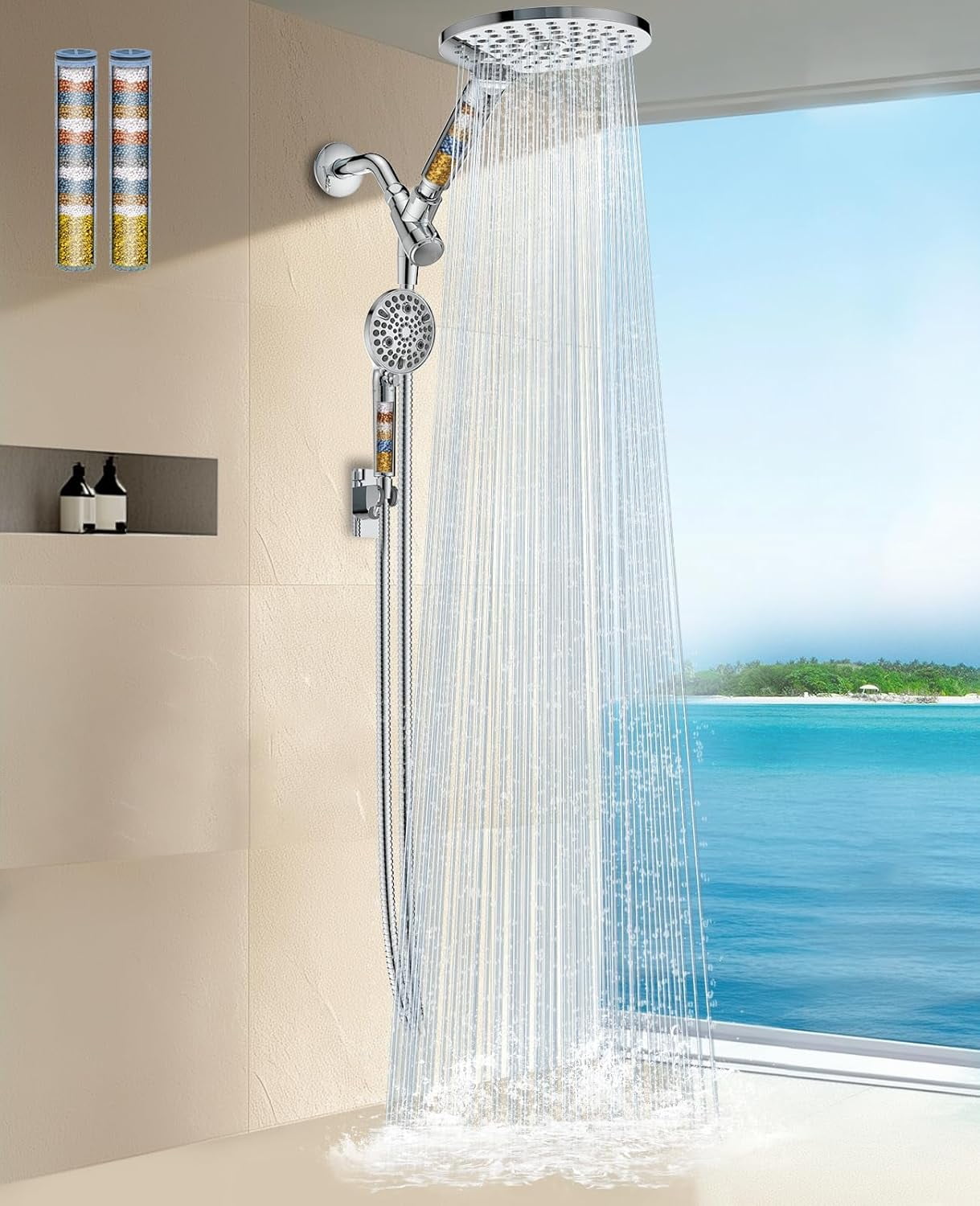 Dual Filtered Shower Heads Combo, High Pressure Rain Shower Head with ...