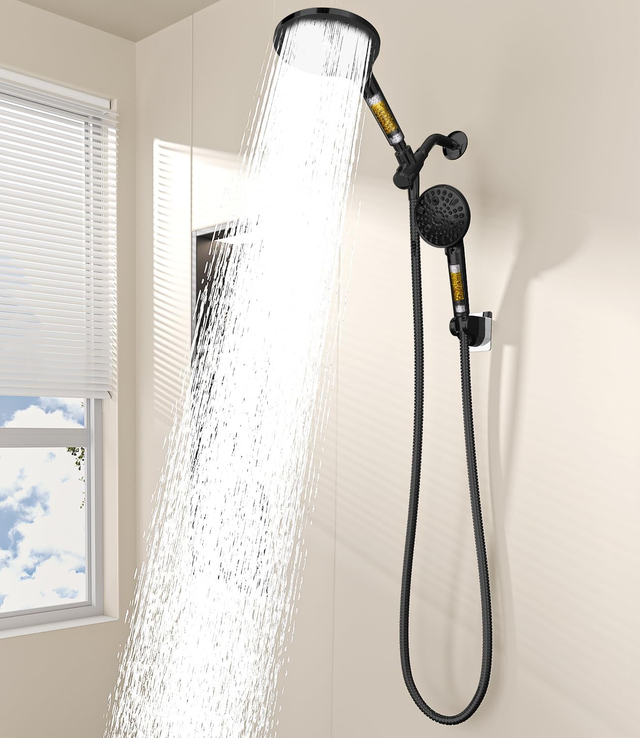 Dual Filtered Shower Heads Combo, High Pressure Rain Shower Head with ...