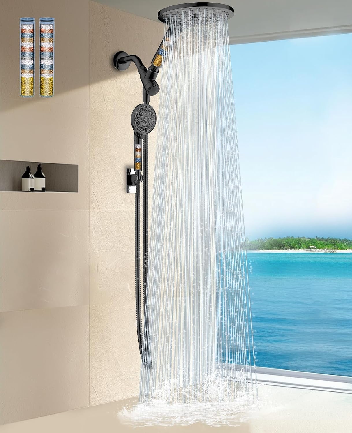 Dual Filtered Shower Heads Combo, High Pressure Rain Shower Head with ...